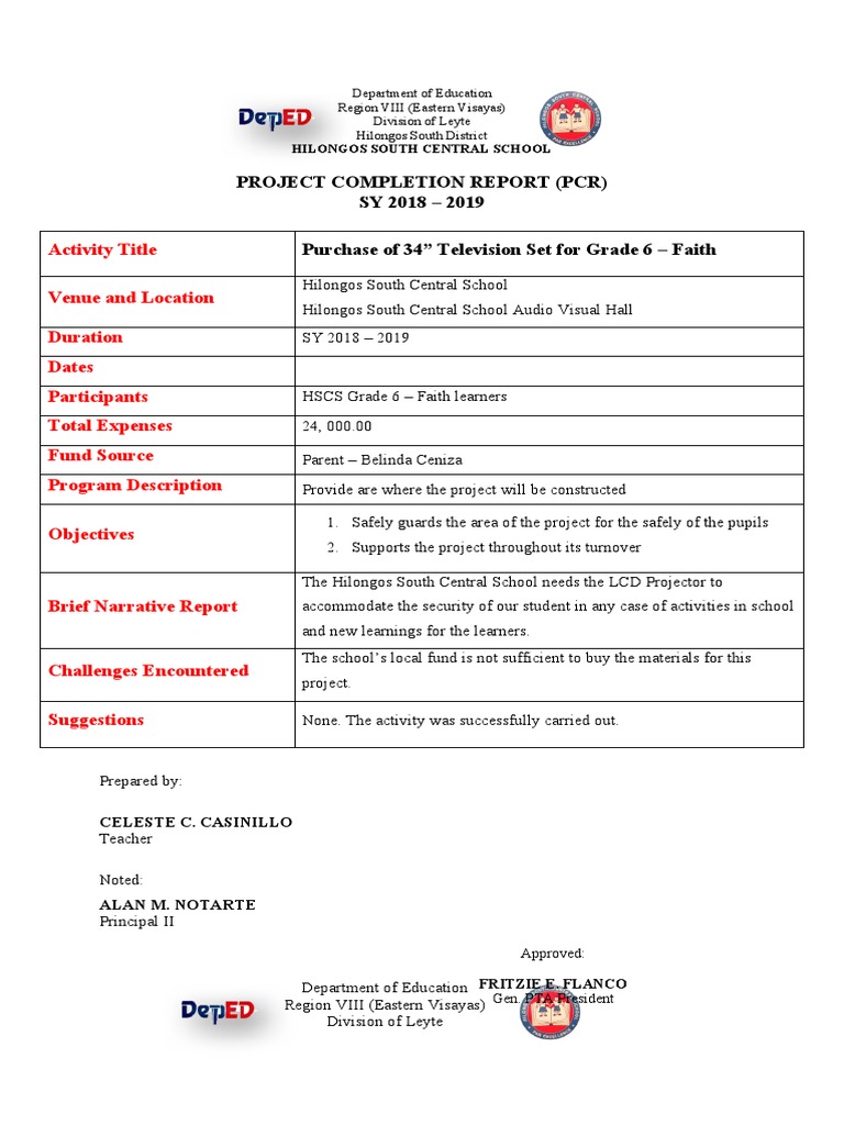 2018 - 2019 PCR ACR Project Activity Completion Report | PDF | Learning ...