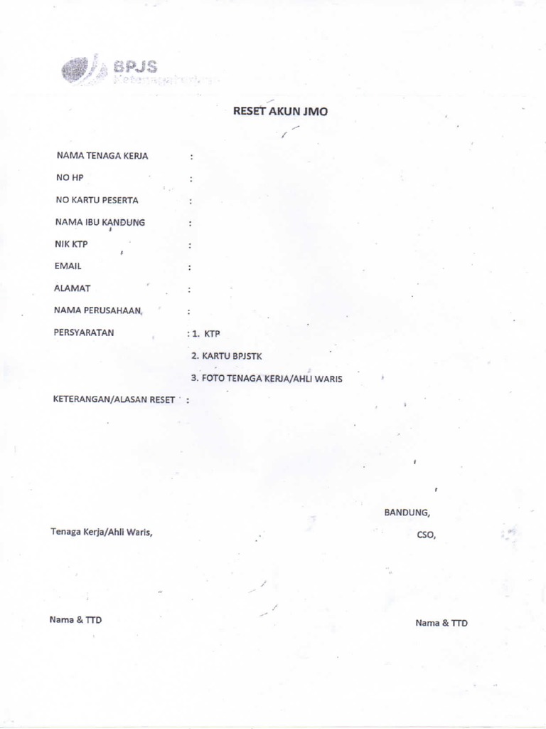 Form Reset Akun JMO | PDF