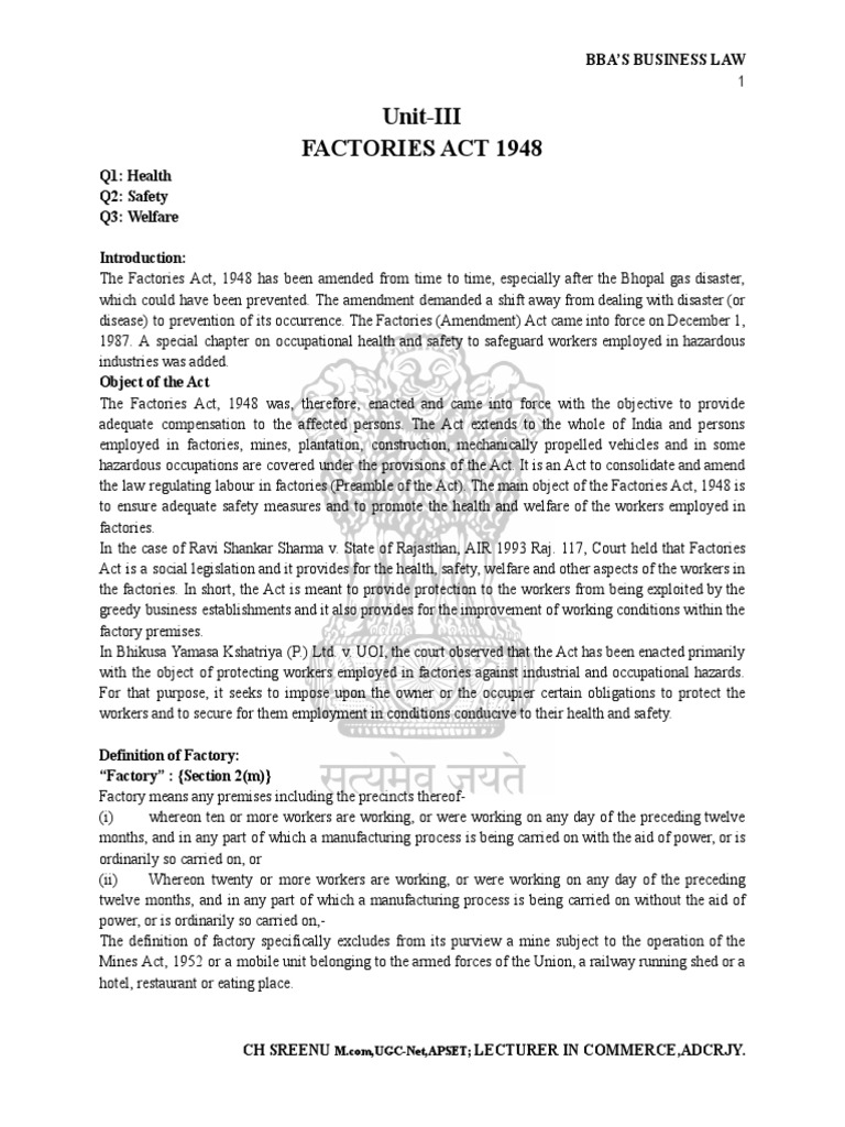 FACTORY ACT SUMMARY | PDF | Belt (Mechanical) | Occupational Safety And ...