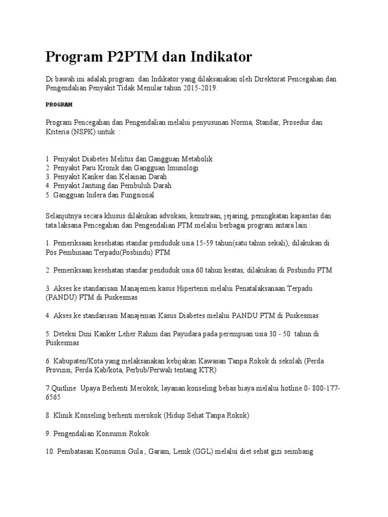 Program P2PTM Dan Indikator | PDF