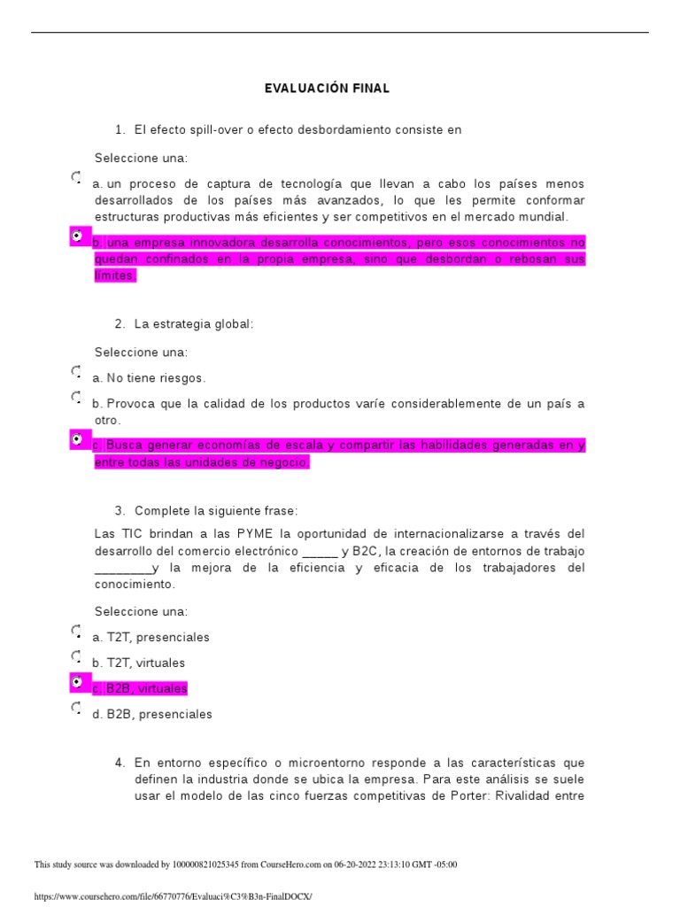 Evaluaci N Final | Descargar gratis PDF | Business | Exportaciones