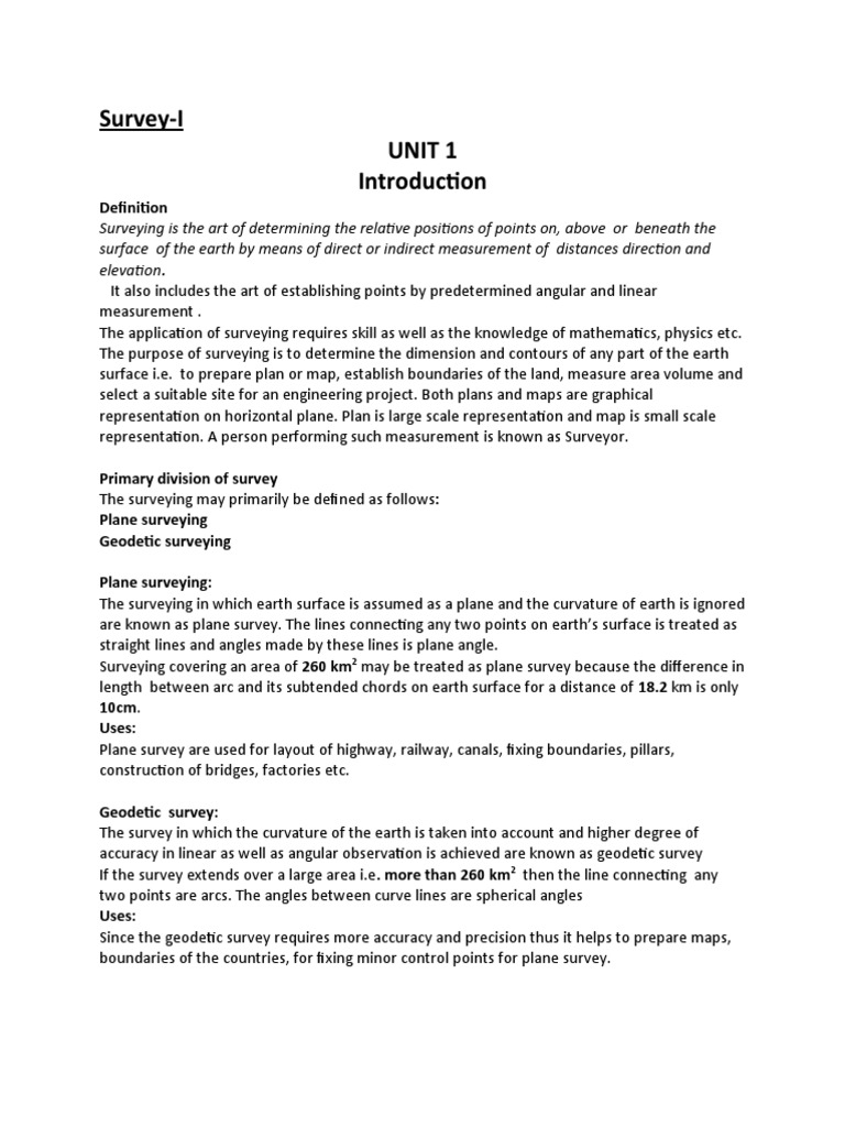 Survey-I Unit 1 | PDF | Surveying | Metrology