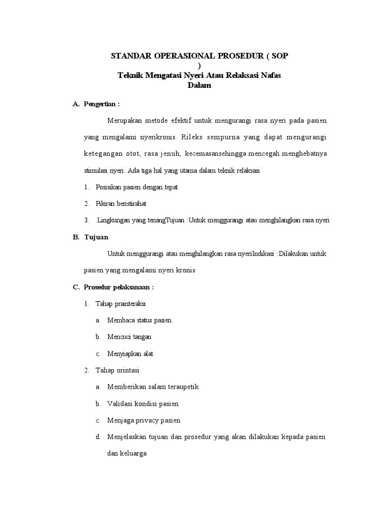 SOP Relaksasi Nafas Dalam | PDF