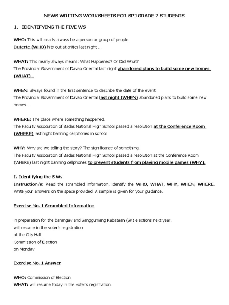 9-NEWS-WRITING-WORKSHEET | PDF | Journalism
