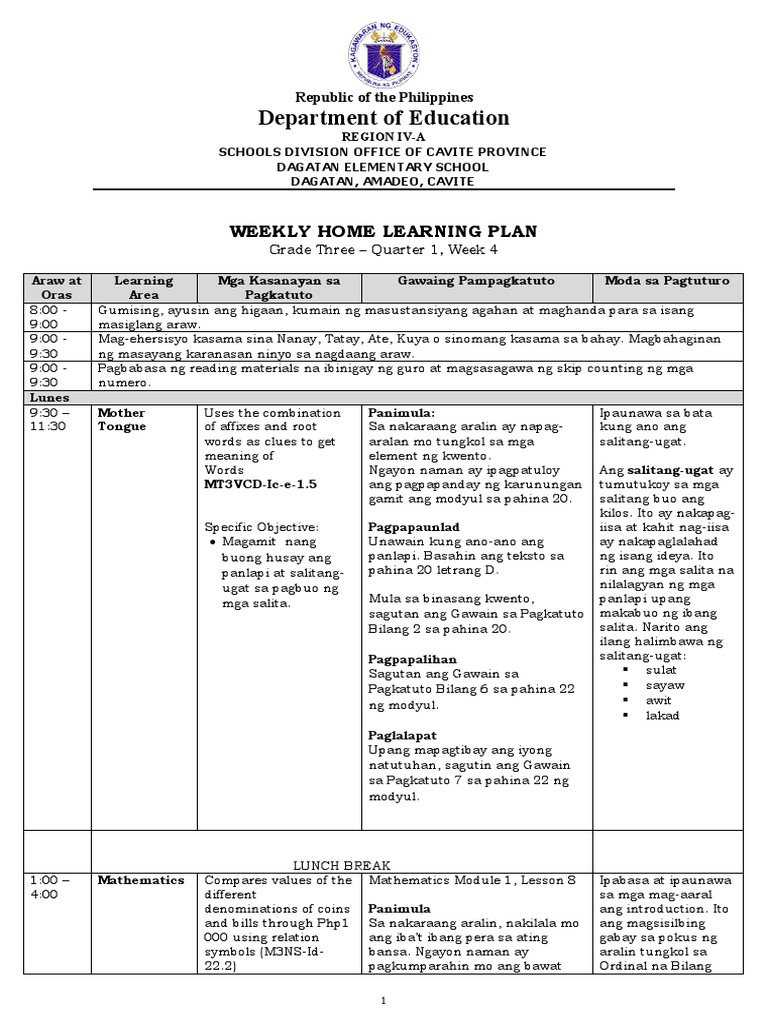 WHLP-Grade 3-Q1-W4 | PDF