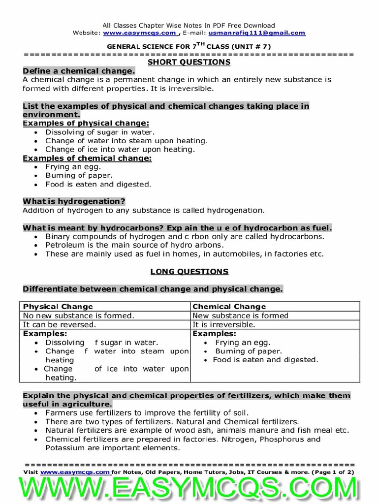 7th General Science Old Notes Unit 7 | PDF