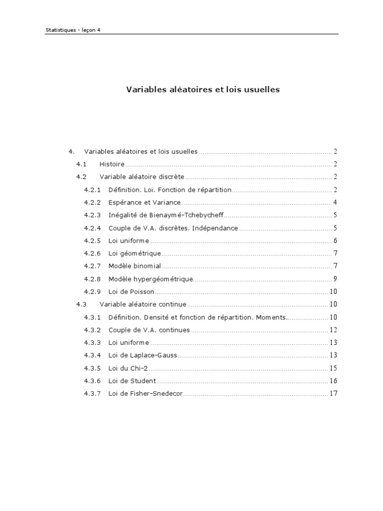 Variables Aléatoires Et Lois Usuelles | PDF | Théorie des probabilités | Loi de probabilité