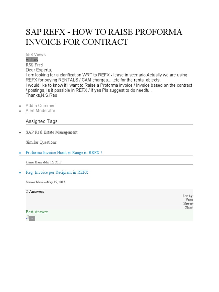 Sap Refx - How To Raise Proforma Invoice For Contract: 558 Views | PDF ...