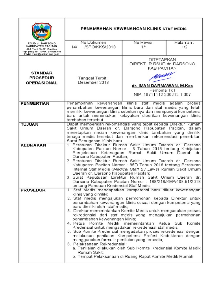 SPO Penambahan Kewenangan Klinis Staf MEdis Ready | PDF