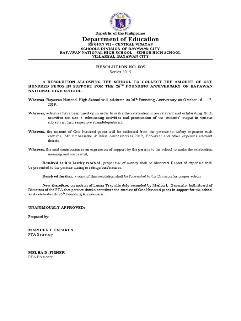 Department of Education: Resolution No. 005 | PDF