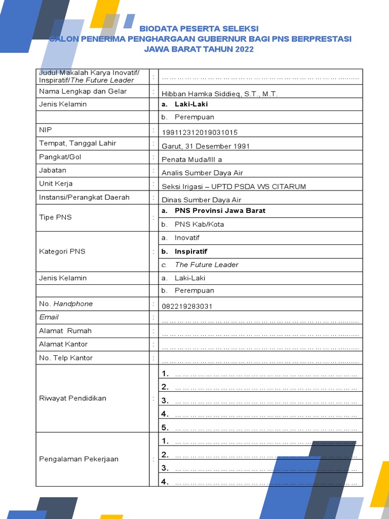 Form DRH PNS Berprestasi 2022 | PDF