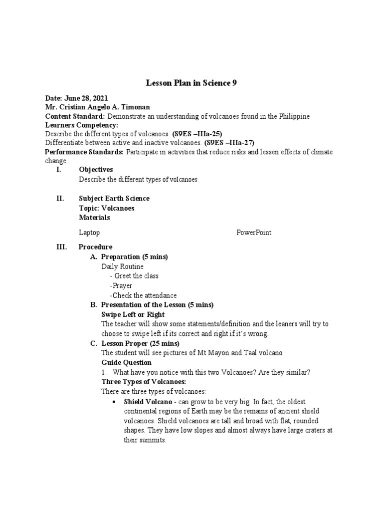 Grade 9 Demo Volcano | PDF | Volcano | Volcanology