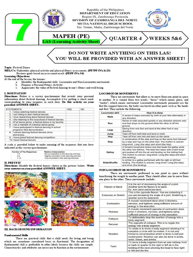 LAS 7 Q4 - Weeks 5&6 PE | PDF | Anatomical Terms Of Motion | Cognition
