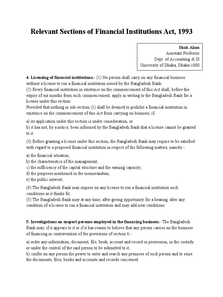 Financial Institutions Act 1993 Overview | PDF | Banks | Finance ...