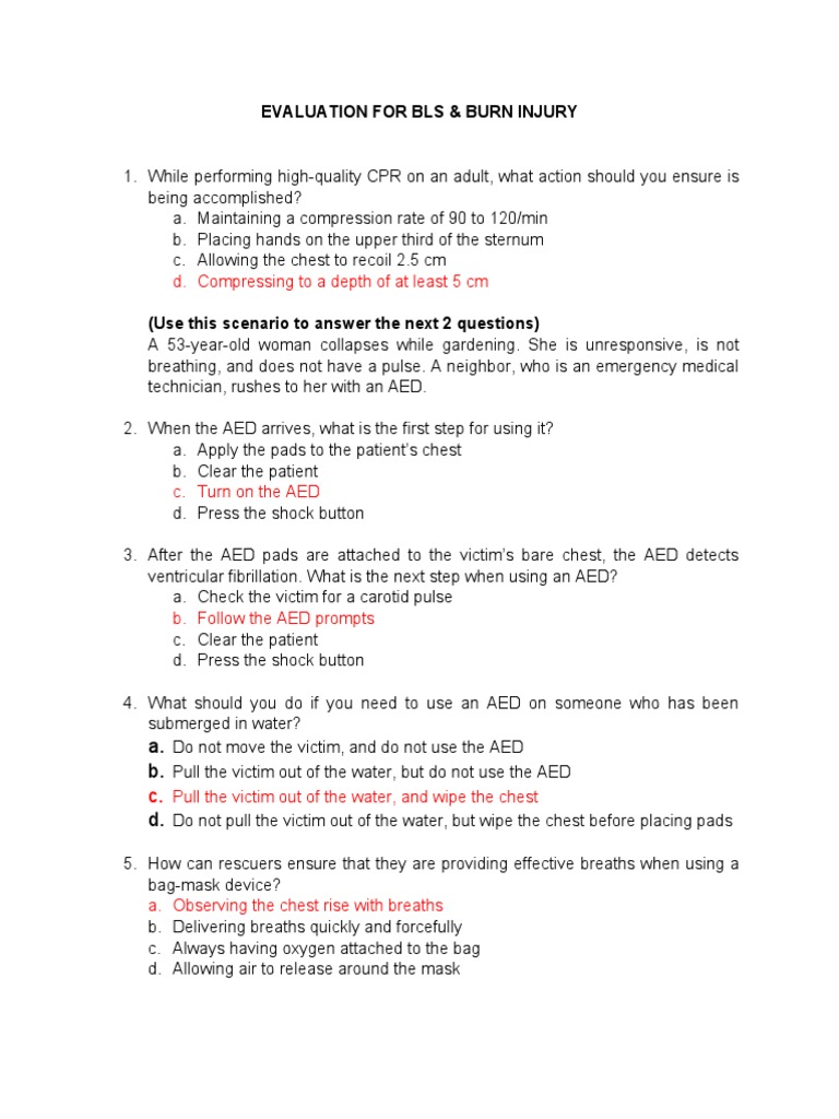Soal BLS Dan Burn (English) | PDF | Cardiopulmonary Resuscitation | Burn