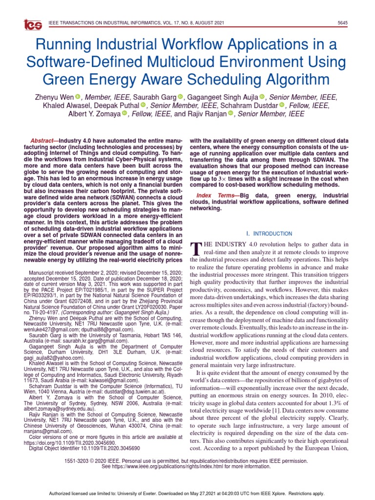 Running Industrial Workflow Applications in A Software-Defined Multicloud Environment Using ...