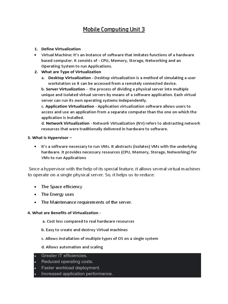 Mobile Computing Unit 3: 1. Define Virtualization | Download Free PDF | Virtualization | Virtual ...