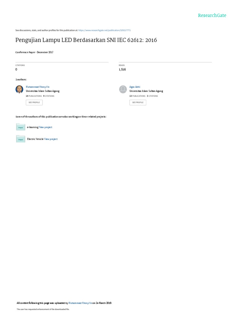 Pengujian Lampu LED Berdasarkan SNI IEC 62612: 2016: December 2017 | PDF