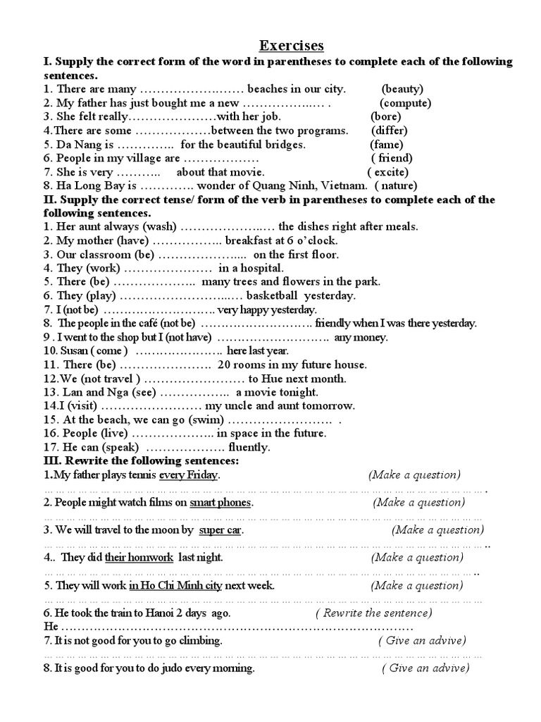 Exercises: I. Supply The Correct Form of The Word in Parentheses To ...