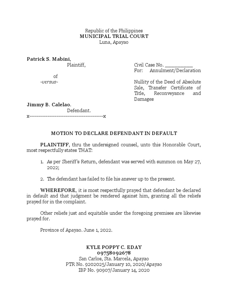 8 Motion To Declare Defendant in Default | PDF