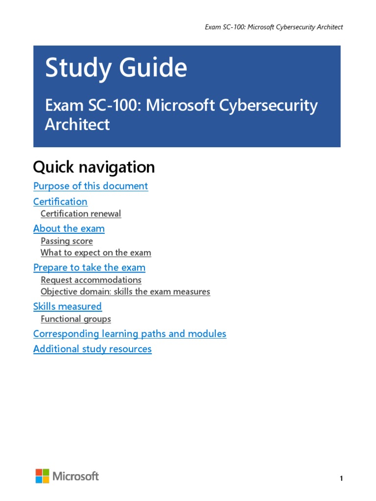 Study Guide: Exam SC-100: Microsoft Cybersecurity Architect | PDF | Cloud Computing | Microsoft ...