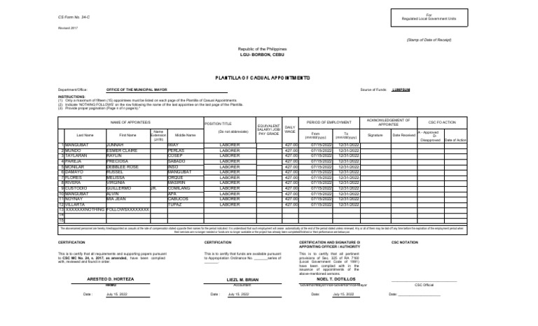 CS Form No. 34-C | PDF | Government | Labor
