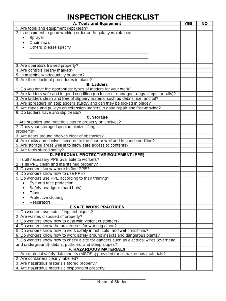 Inspection Checklist | PDF | Personal Protective Equipment | Ladder