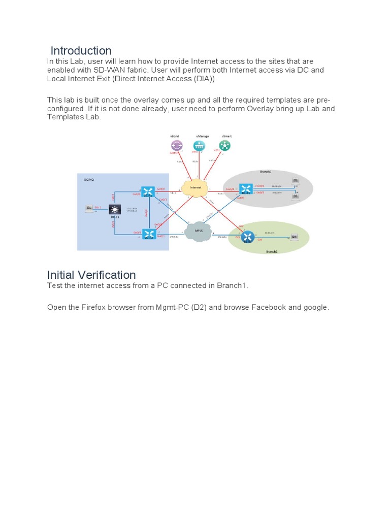 Cisco SD-WAN Internet Exit Lab (DIA) | PDF | Internet | Network ...