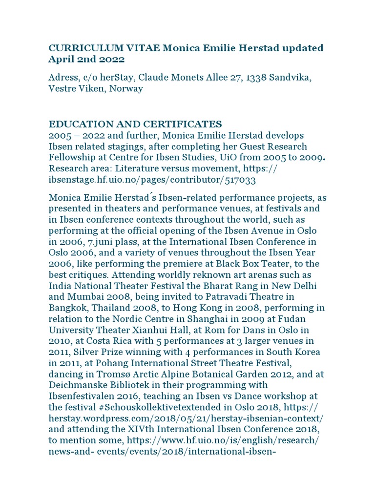 Curriculum Vitae | PDF | Dances | Ballet