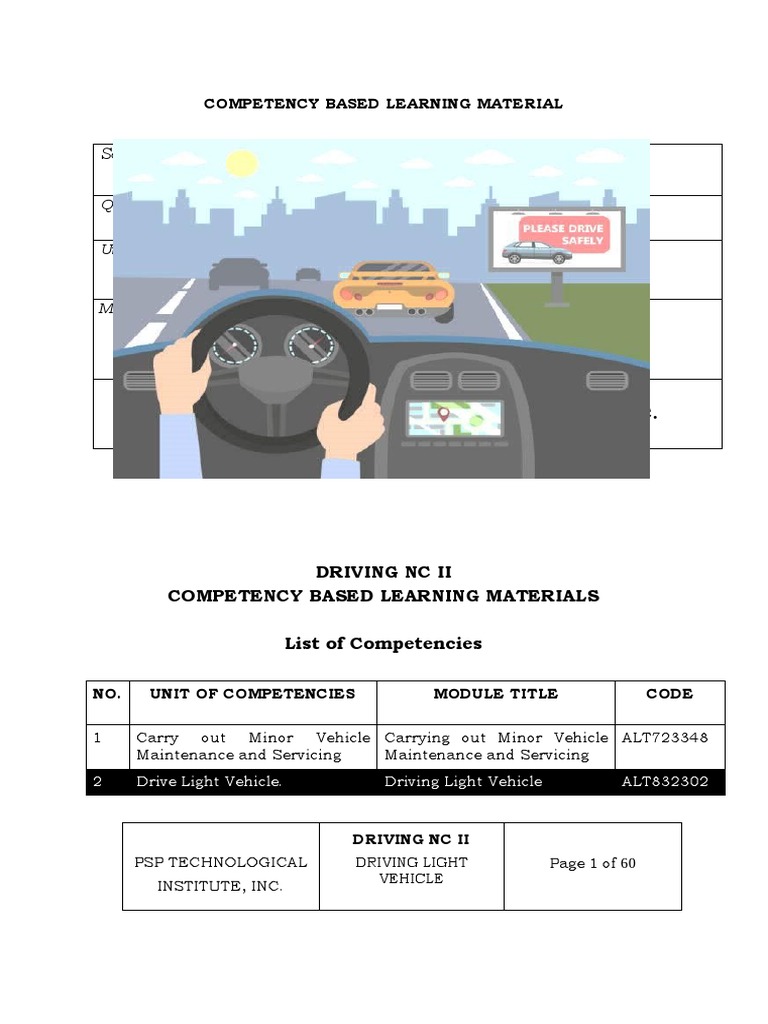 407289886 CBLM Drive Light Vehicle Final Docx | PDF | Headlamp | Airbag