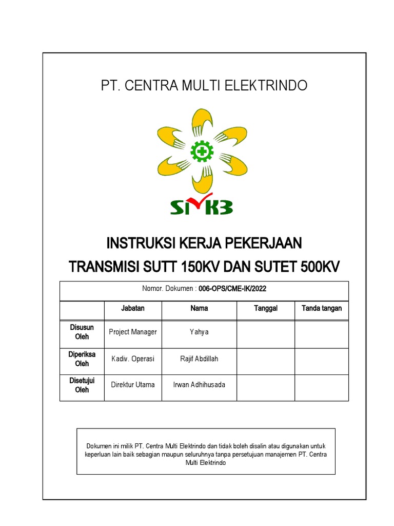 25-Instruksi Kerja Pekerjaan Transmisi Sutt Dan Sutet | PDF