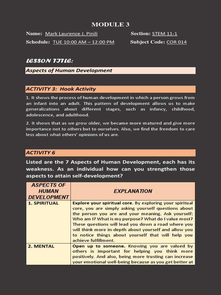 Cor 014 Module 3 | PDF | Developmental Psychology | Behavioural Sciences