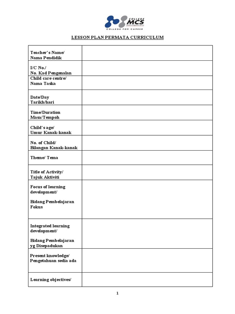 LESSON PLAN PERMATA | PDF