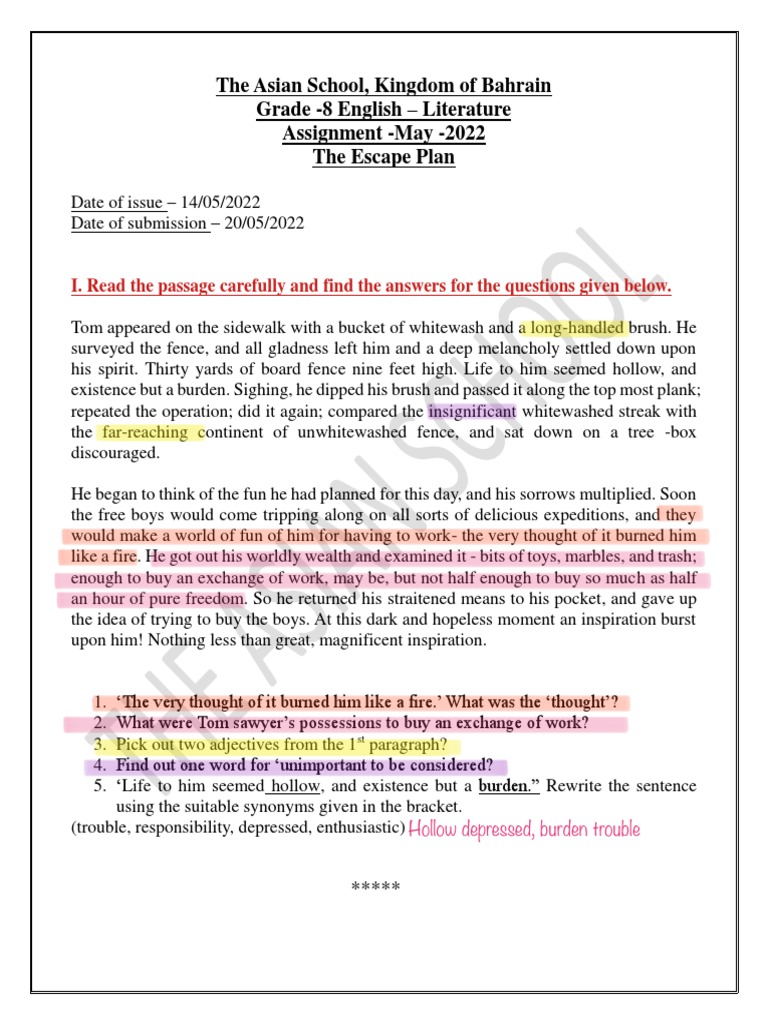 Grade 8 English Assignment - May22 | PDF