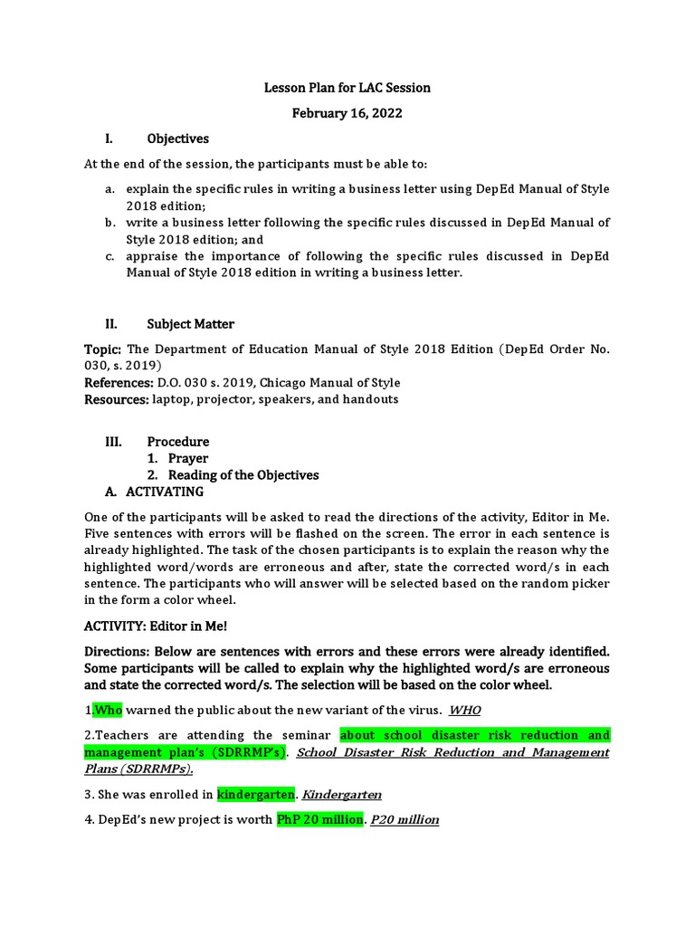Lesson Plan For LAC Session | PDF | Acronym | Letter Case Lesson Plan For LAC Session | PDF | Acronym | Letter Case