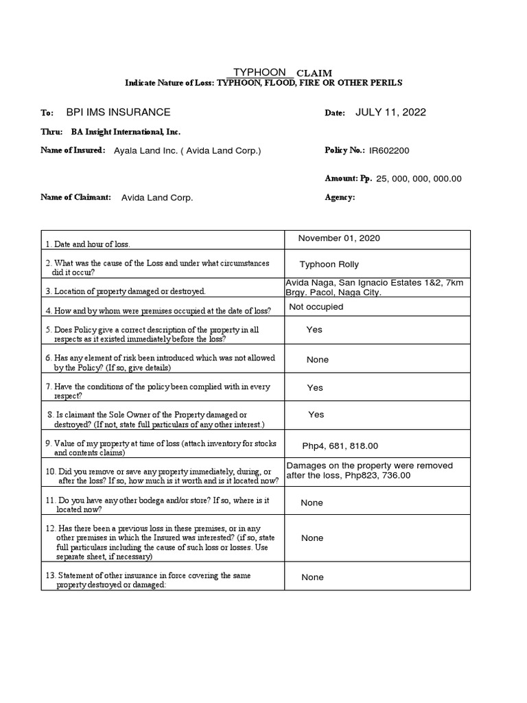 Claims for Other Perils.rev2 | PDF | Insurance