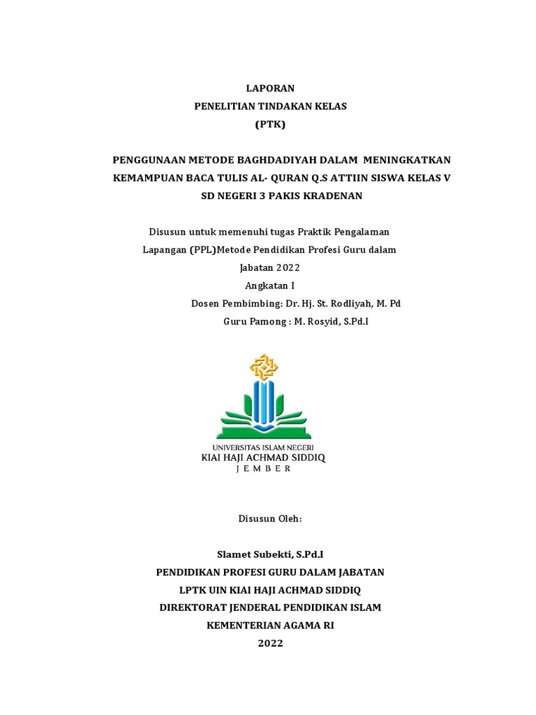 PTK Penggunaan Metode Baghdadiyah Dalam Meningkatkan Kemampuan Baca ...