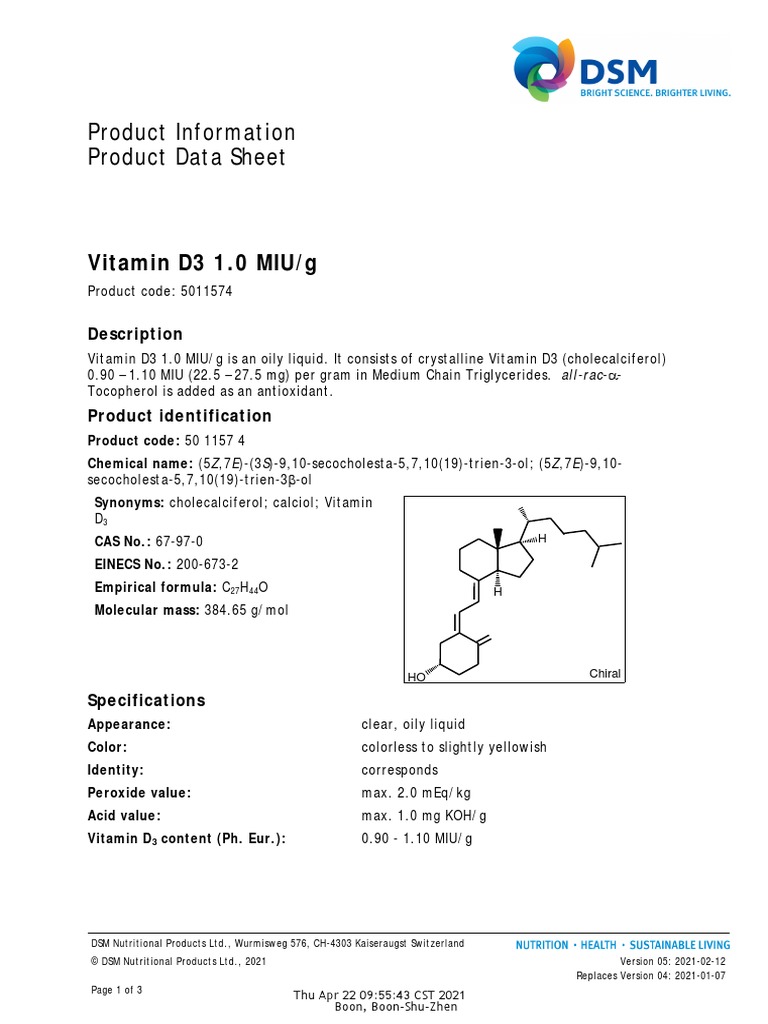 Vitamin D3 1.0 MIU G (5011574) - PDS - en - US - (2021) | PDF | Vitamin ...