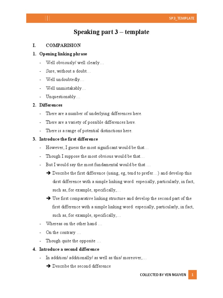 IELTS Speaking Part 3 Template Guide | PDF | Language Arts & Discipline