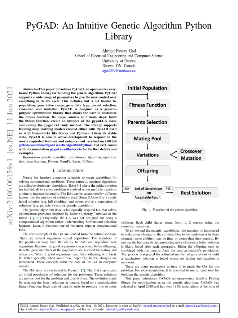 Pygad: An Intuitive Genetic Algorithm Python Library: Ahmed Fawzy Gad | PDF | Genetic Algorithm ...