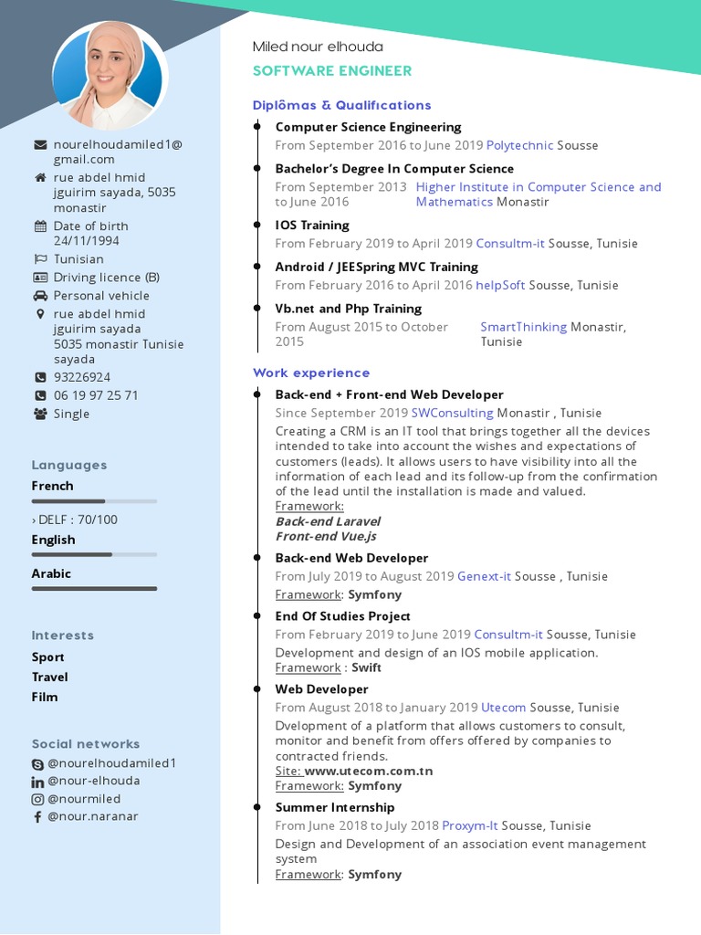 Resume Web Developer Nour El Houda Miled 2022 | PDF | Android ...