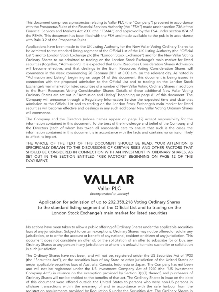 Vallar Prospectus | PDF | Securities Act Of 1933 | Coal