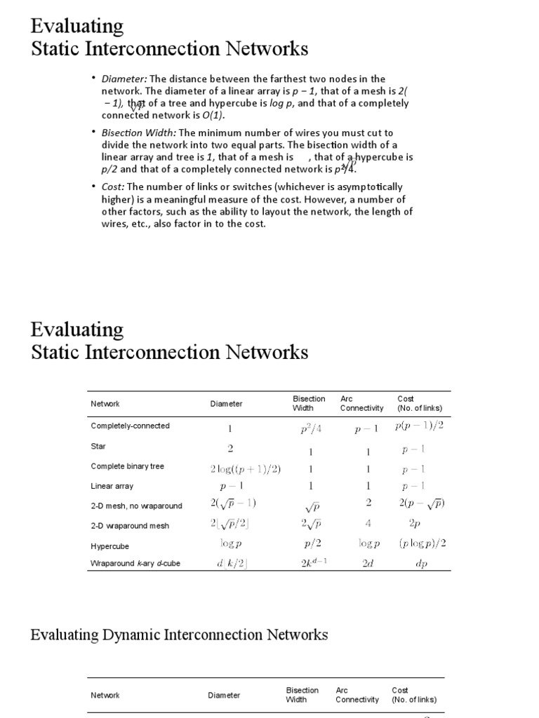 Lecture 3 - 3 Evaluating Static Interconnection Networks | PDF | Routing | Cache (Computing)