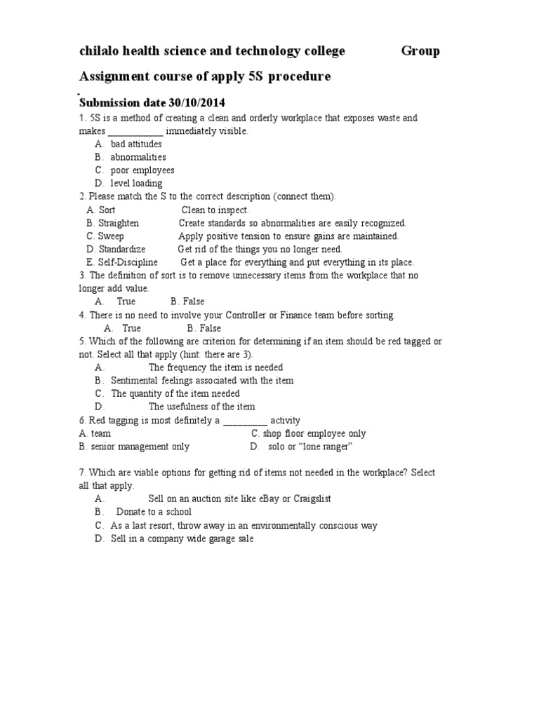 5S Quiz | PDF | Business