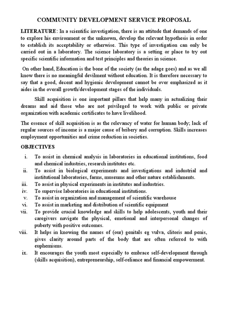 Community Development Service Proposal | PDF | Laboratories | Experiment