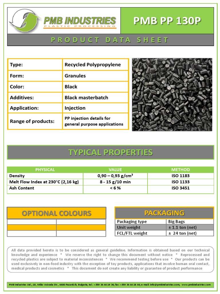 Data Sheet Pmb Pp 130p | PDF | Recycling | Materials