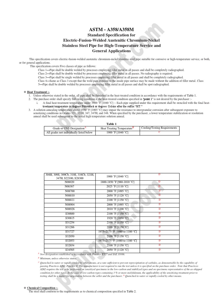 Astm A358 A358m | Download Free PDF | Heat Treating | Pipe (Fluid Conveyance)