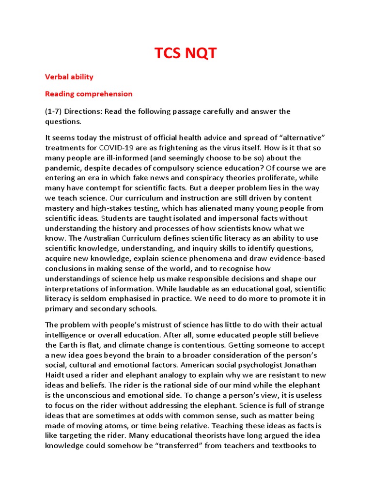 TCS NQT Practice Paper 4 | PDF | Science & Mathematics