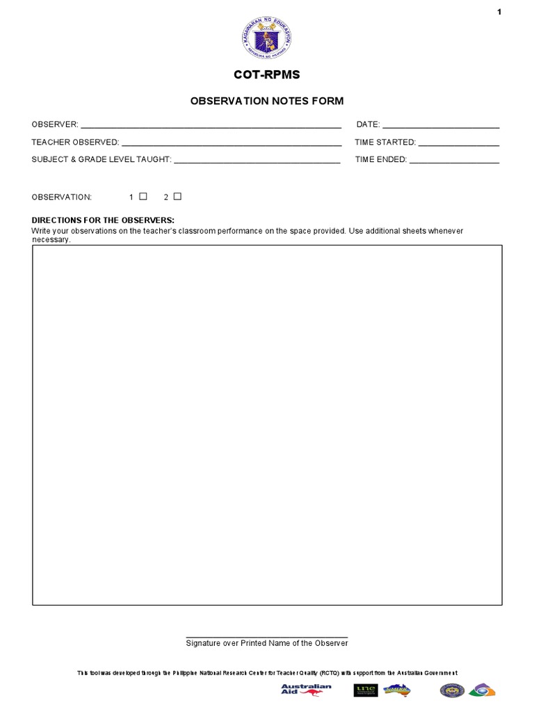 Cot-Rpms: Observation Notes Form | PDF