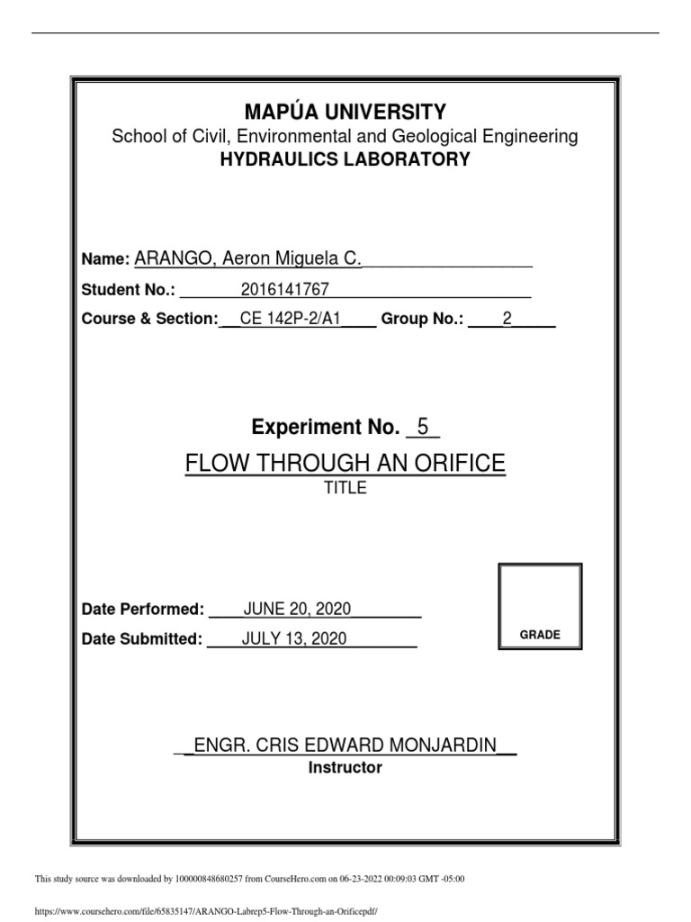 Flow Through Orifice Experiment Report | PDF | Flow Measurement | Fluid ...